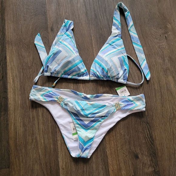 Bar III | Swim | Bar Iii Blue And White Geometric Bikini Set Nwt | Poshmark